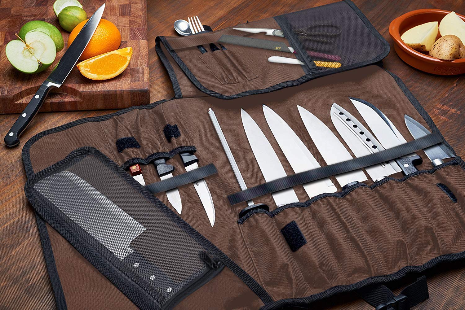 EVERPRIDE Chef Knife Roll PLUS Knife Guard Set (6-Piece Set) Bundle β Knife Bag Holds 10 Knives, Meat Cleaver and Kitchen Tools β Felt-Lined and BPA Free Knife Sheath Set β Knives Not Included