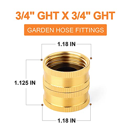 GASHER 6 Pieces Brass Tube Garden Hose Connector, Hose Adapter, 3/4" GHT Female Thread x 3/4" GHT Female Thread Connector