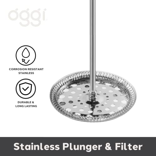 OGGI French Press Coffee Maker (12oz)- Borosilicate Glass, Coffee Press, Single Cup French Press, 3 cup Capacity, Olive