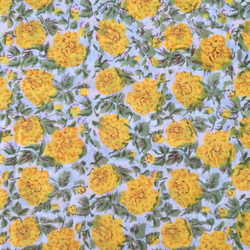 E-Tailor® Indian Ethnic 100% Cotton Voile Running Hand Block Print Natural Fabric for Dressmaking, Sewing, Crafting, Upholestry Fabric by The Yard-1 Yard-Floral-Grey (Pattern-5, 1 Yards)