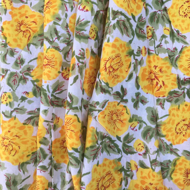 E-Tailor® Indian Ethnic 100% Cotton Voile Running Hand Block Print Natural Fabric for Dressmaking, Sewing, Crafting, Upholestry Fabric by The Yard-1 Yard-Floral-Grey (Pattern-5, 1 Yards)