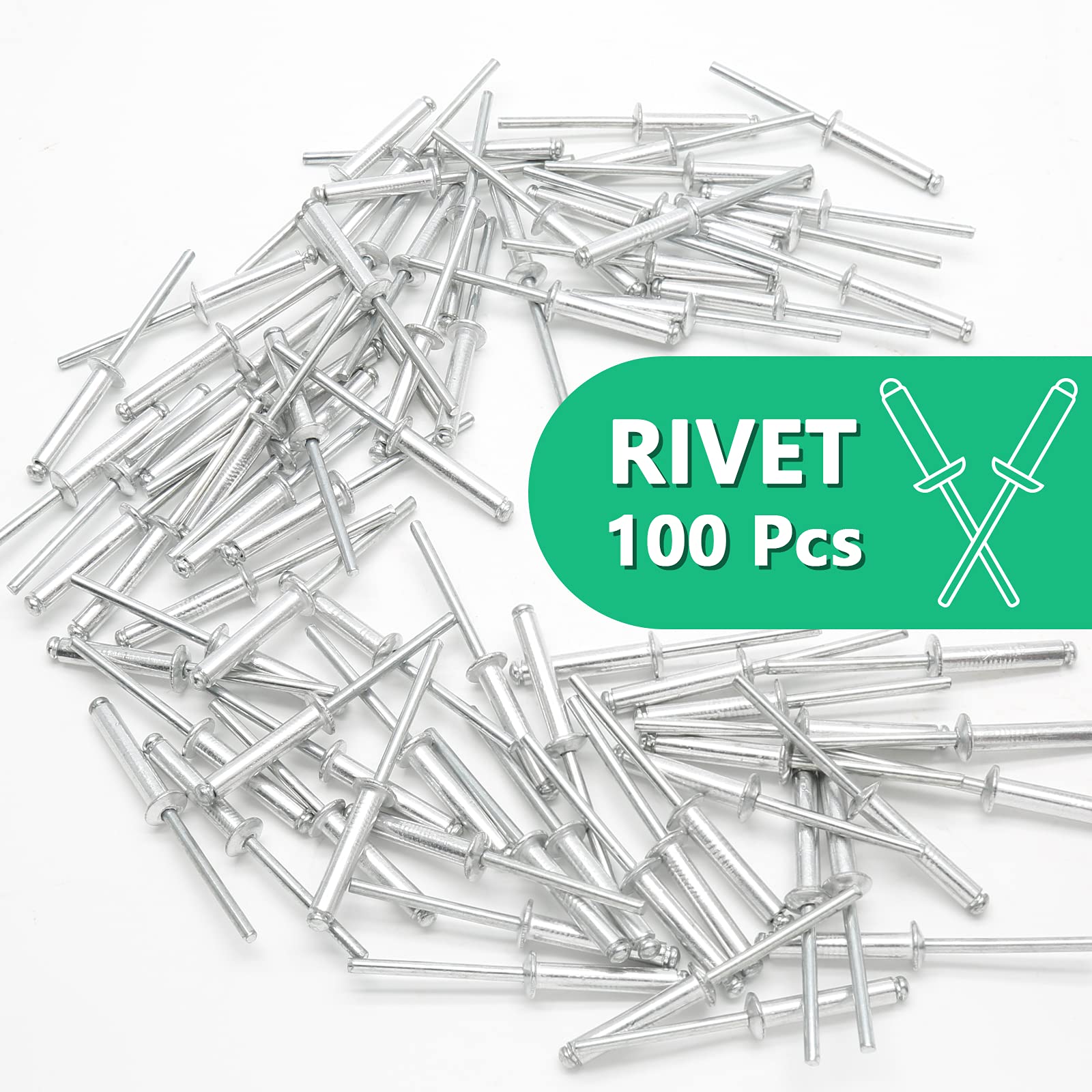 Qjaiune 100Pcs Aluminum Pop Rivets 3/16" x 1" (Diameter x Grip Length), Dome Head Blind Rivets for Sheet Metal Automotive Railway