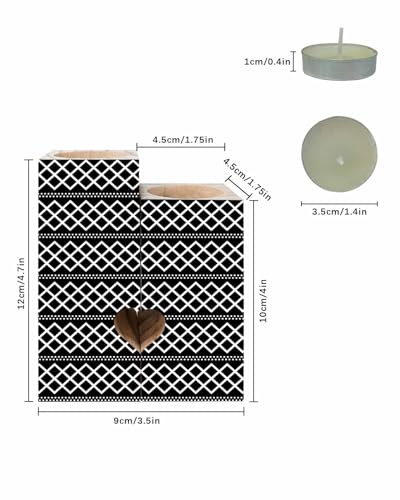 Black Stripe Candle Holder with Tea Light,Vintage Wood Tealight Candle Stick Holder Pillar Centerpiece,Heart-Shaped Tall Wooden Tea Light Candle Holders Set Geometry Abstract Contemporary Boho Dot