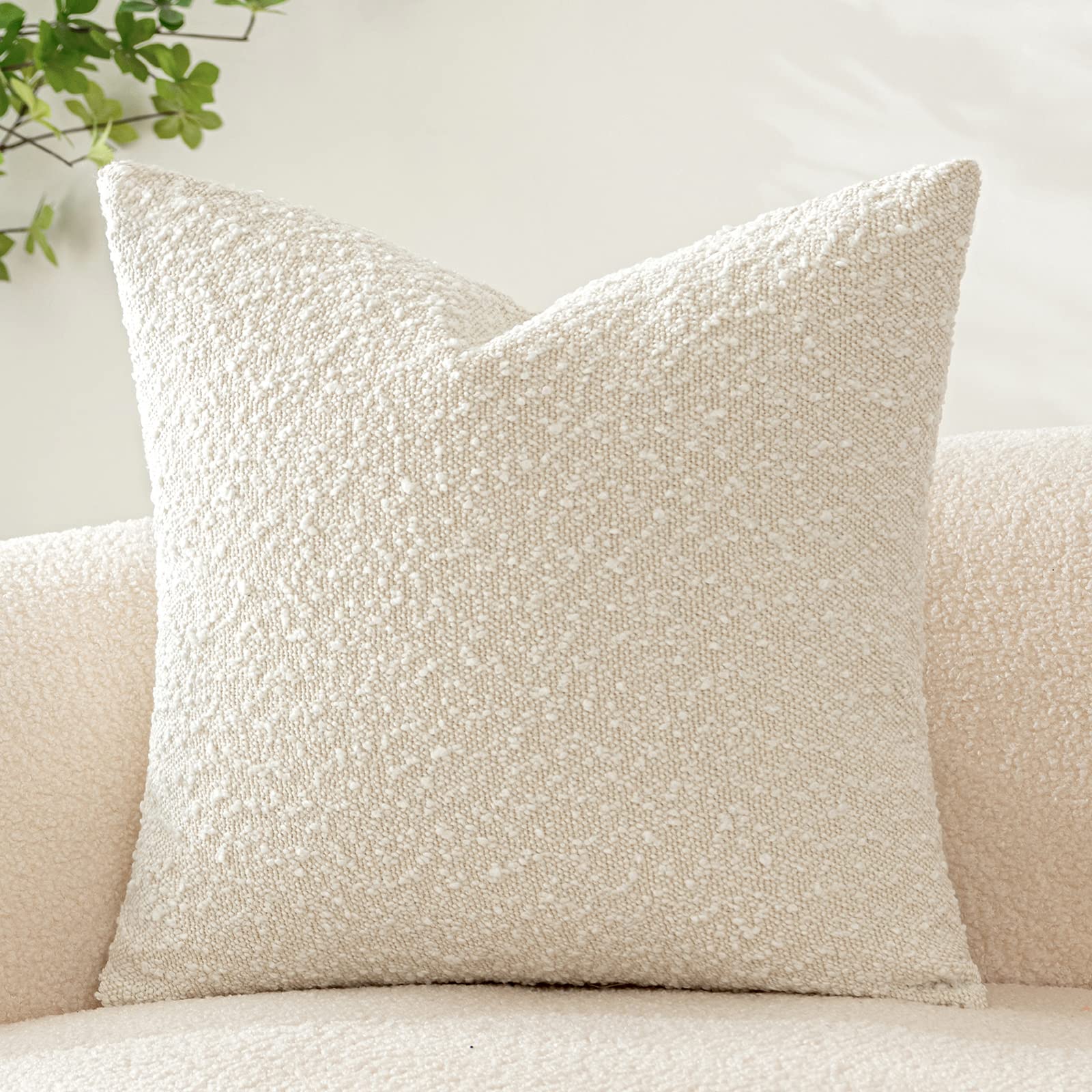 Woaboy Pack of 1 Decorative Throw Pillow Cover Pillowcase Textured Boucle Square Sofa Couch Pillow Home Decor for Living Room Woven Modern Cushion Case 18 x 18 Inch Pure White