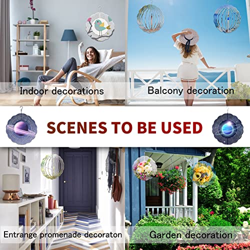 4 Pack 10 Inch Sublimation Wind Spinner Blanks, 3D Aluminum Wind Powered Kinetic Sculpture, Spinner Suspension Trim for Yards & Gardens(Round)