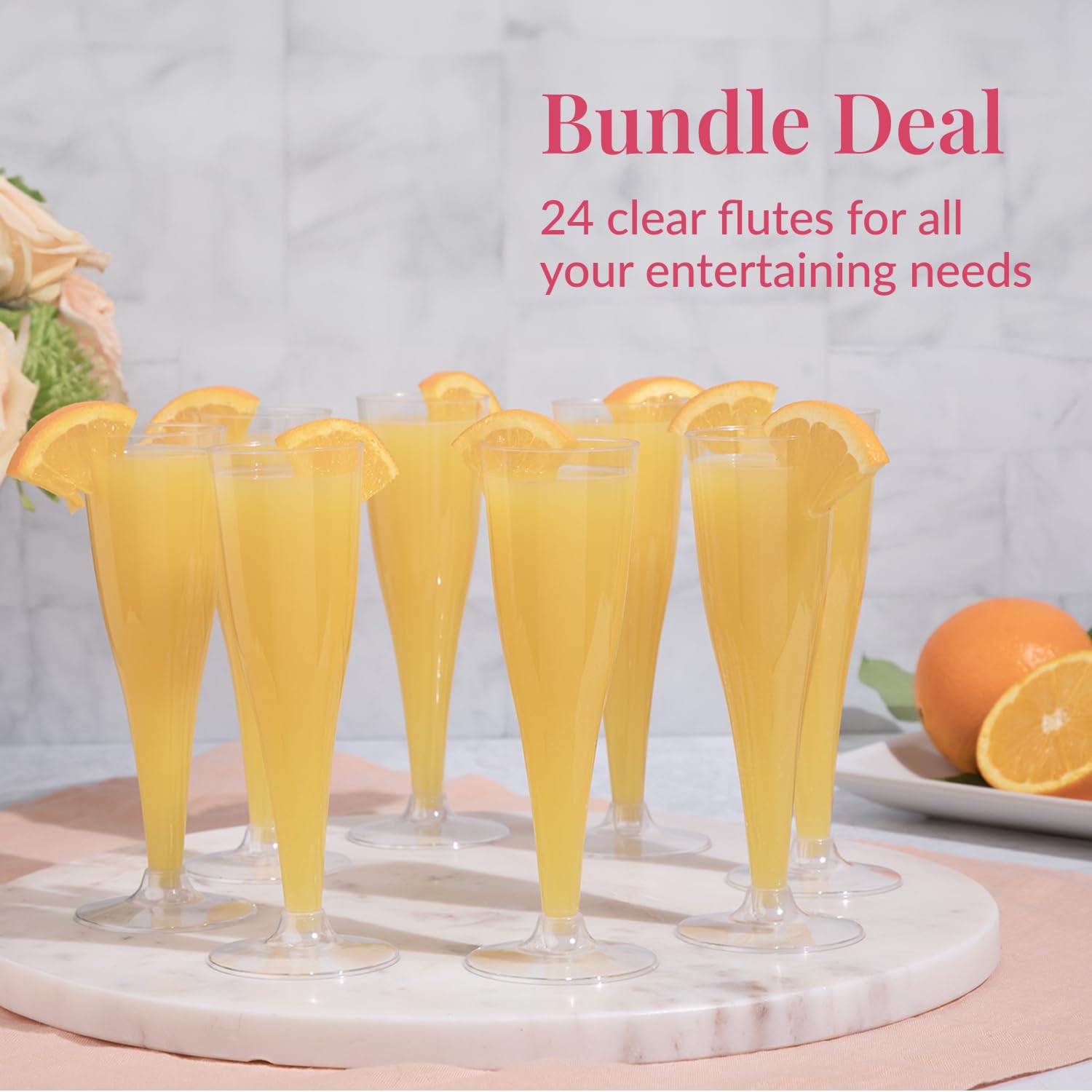 24 Plastic Champagne Flutes Disposable | Clear Plastic Champagne Glasses for Parties | Clear Plastic Cups | Plastic Toasting Glasses | Mimosa Glasses | New Years Eve Party Supplies 2023