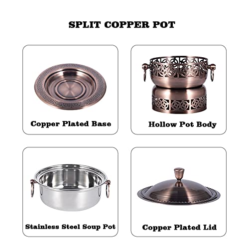 Shabu-Shabu Chinese Hot Pot - Chafing Dish Buffet Stainless Steel Food Warmer - Soup Pot Cookware with Alcohol Lamp - Great for Entertaining Restaurant/Copper