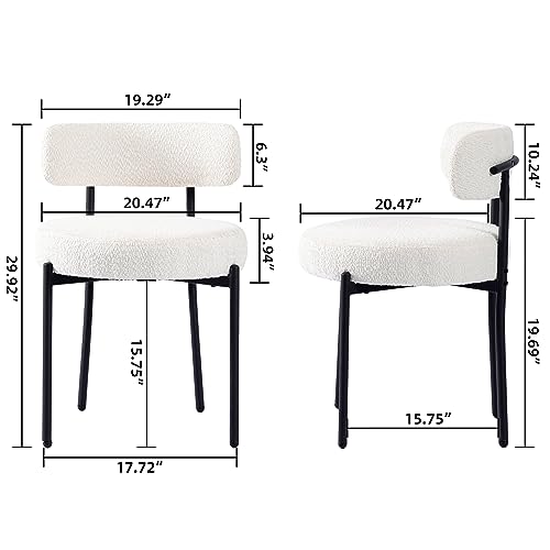 DYHOME Dining Chairs Set of 6, White Boucle Dining Room Chairs with Curved Backrest, Upholstered Mid Century Modern Dining Chairs with Black Metal Legs