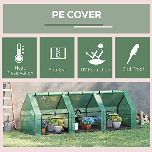 Outsunny 9' x 3' x 3' Portable Mini Greenhouse Outdoor Garden with Large Zipper Doors and Water/UV PE Cover, Green