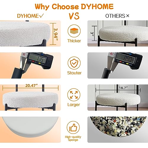 DYHOME Dining Chairs Set of 6, White Boucle Dining Room Chairs with Curved Backrest, Upholstered Mid Century Modern Dining Chairs with Black Metal Legs