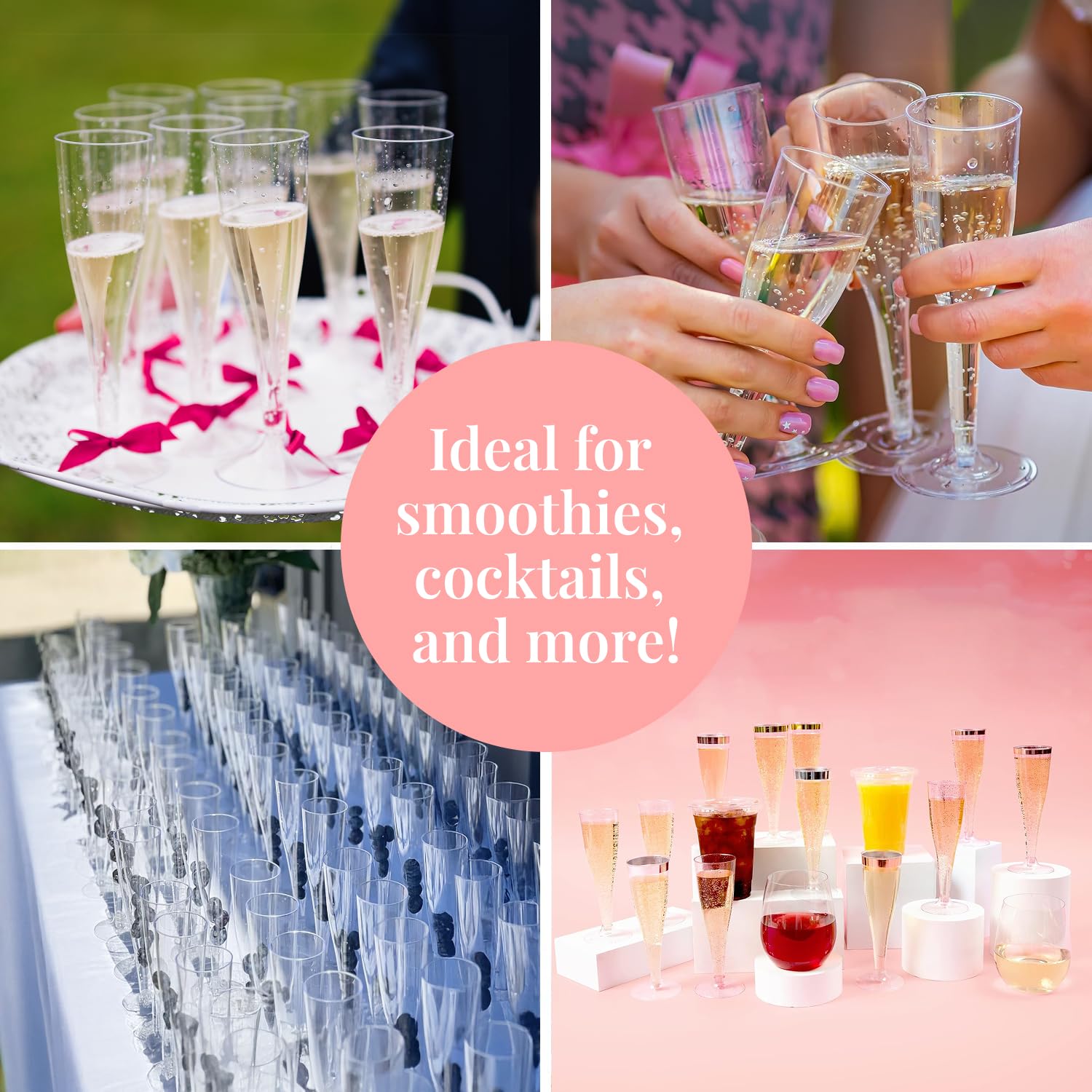 24 Plastic Champagne Flutes Disposable | Clear Plastic Champagne Glasses for Parties | Clear Plastic Cups | Plastic Toasting Glasses | Mimosa Glasses | New Years Eve Party Supplies 2023