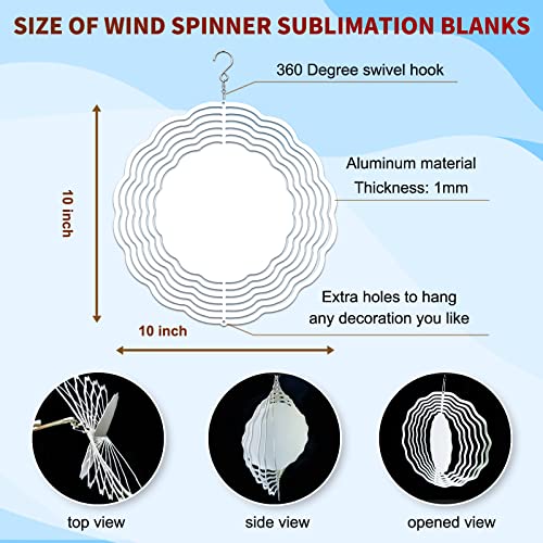 4 Pack 10 Inch Sublimation Wind Spinner Blanks, 3D Aluminum Wind Powered Kinetic Sculpture, Spinner Suspension Trim for Yards & Gardens(Round)