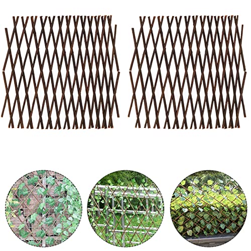 2PCS Natural Willow Trellis, Expandable Plant Support, Plant Climbing Lattice, Outdoor Decorative Wood Trellis Fence Wall Panel, Garden Trellis for Vine Ivy Rose Cucumbers Clematis
