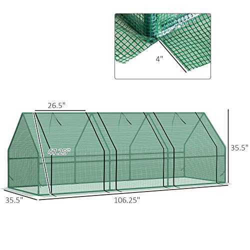 Outsunny 9' x 3' x 3' Portable Mini Greenhouse Outdoor Garden with Large Zipper Doors and Water/UV PE Cover, Green