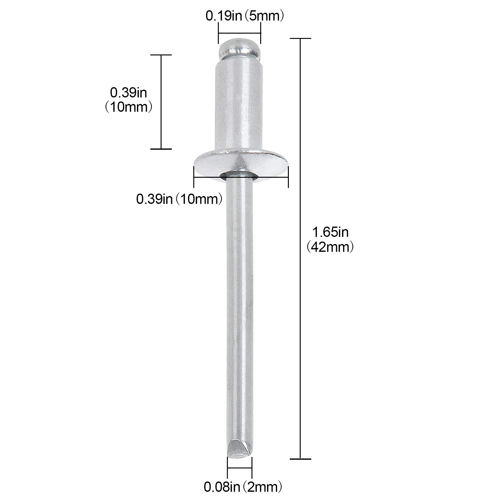 500pcs 3/16" x 3/8" Aluminum Blind Rivets, Self-Plugging Open End Type Pop Rivet with Steel Mandrel, Large Flange Blind Rivets for Sheet Metal, Automotive, Railway, Duct Work, Rivet Gun