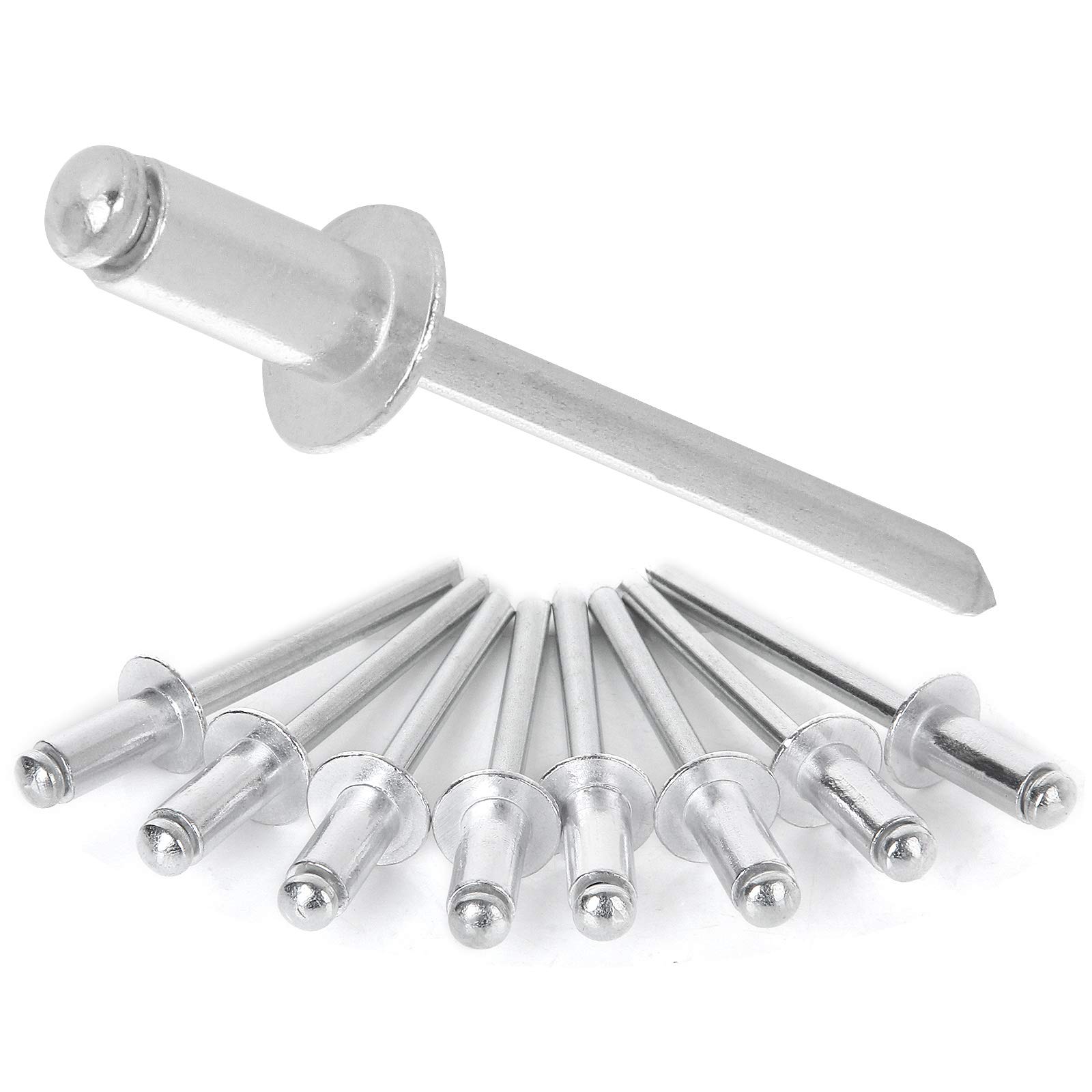 500pcs 3/16" x 3/8" Aluminum Blind Rivets, Self-Plugging Open End Type Pop Rivet with Steel Mandrel, Large Flange Blind Rivets for Sheet Metal, Automotive, Railway, Duct Work, Rivet Gun