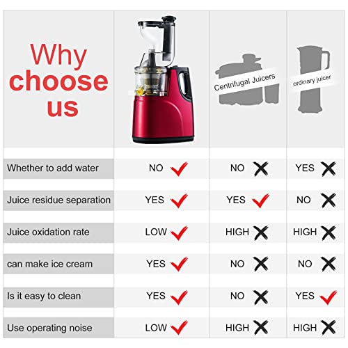 OverTwice Slow Masticating Juicer Cold Press Juice Extractor Apple Orange Citrus Juicer Machine with Wide Chute Quiet Motor for Fruit Vegetables