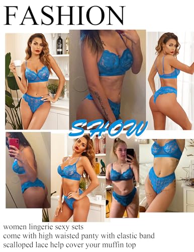 Avidlove Lacey Lingerie Set Plus Size Sexy Bra and Panty Set 2 Piece Outfits Underwired Dark Blue 3XL