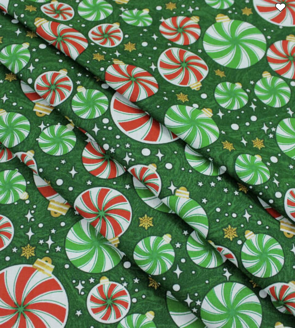 Christmas Peppermint Ornament Cotton Fabric by The Yard