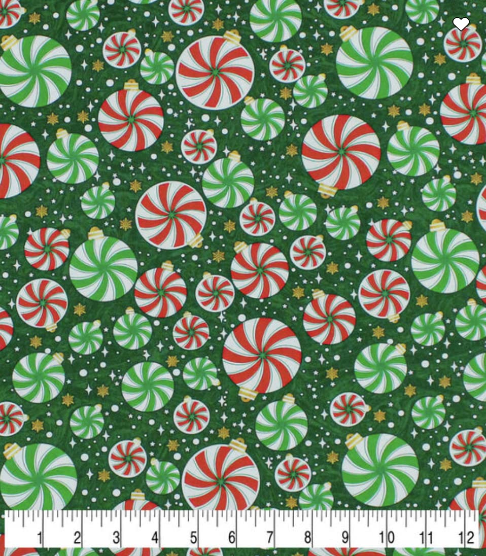 Christmas Peppermint Ornament Cotton Fabric by The Yard