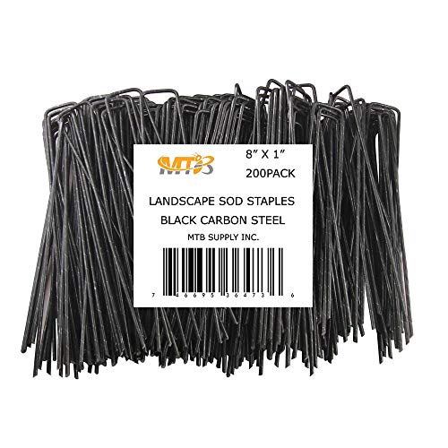 MTB 200 Pack 8x1 inch 11GA(0.12inch) Sod Staples Garden Pins Netting Stakes Ground Spikes Landscape Cover Pegs Carbon Steel Black