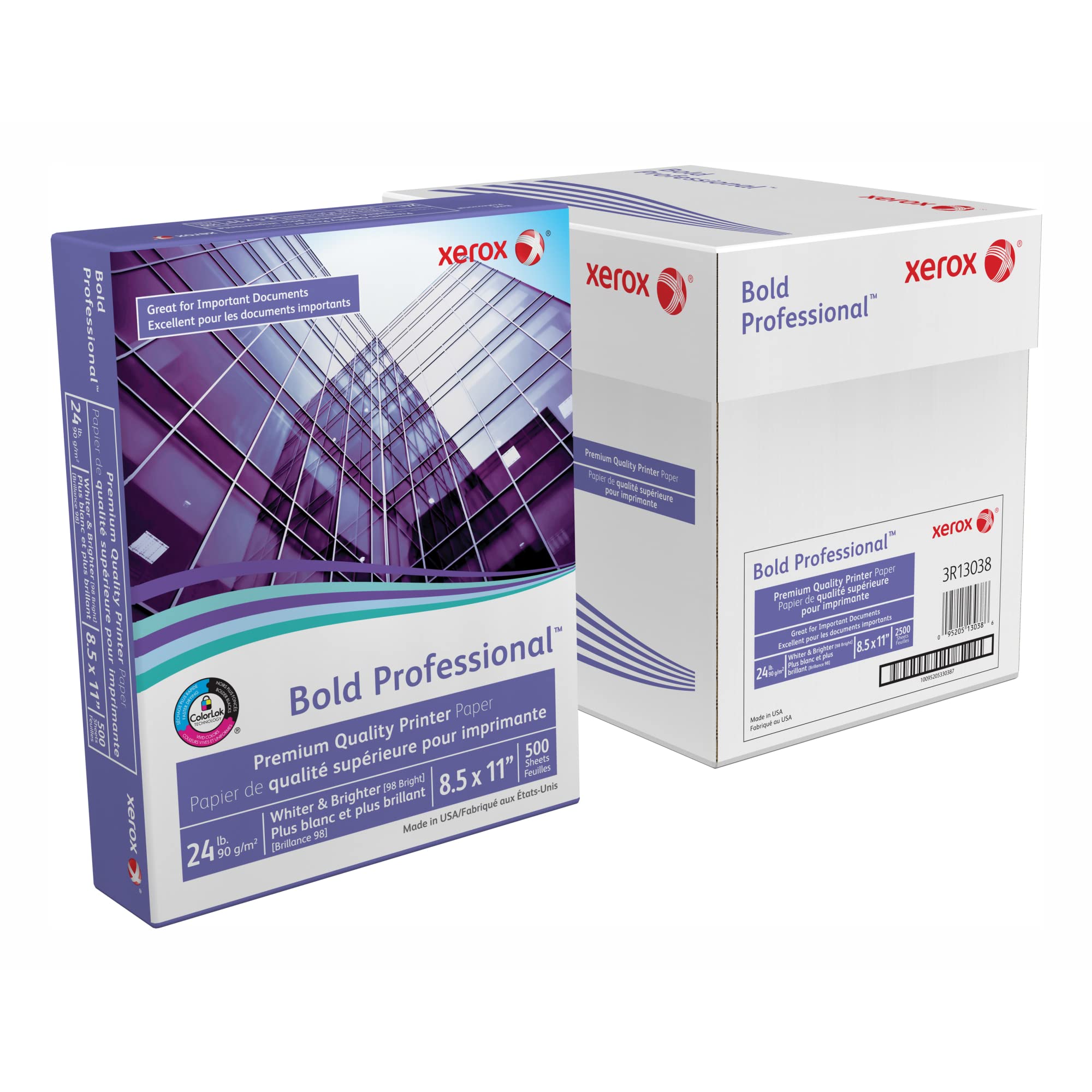 Xerox® Bold Professional Premium Quality Inkjet Or Laser Paper, 5 Reams, Letter Size (8 1/2" x 11"), Ream Of 500 sheets, 24 Lb, 98 Brightness, FSC® Certified
