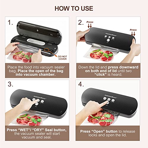 KitchenBoss Food Vacuum Sealer Machine: Vacuum Sealing System for Foods, Automatic Kitchen Vac Sealer Machines, Dry and Moist Food Storage Preservation