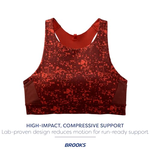 Brooks Women's 3 Pocket Sports Bra for Running, Workouts & Sports - RR Glitch Print/Copper - 34 DD/E