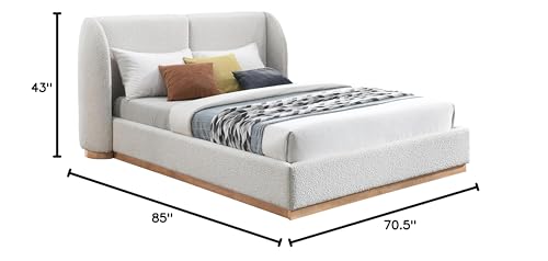 Meridian Furniture JardinCream-F Jardin Collection Art Deco Full Bed with Rich Cream Boucle Fabric, Solid Wood Base, Rounded Wing Back Bed, 60" W x 85" D x 40.25" H, Cream, Full