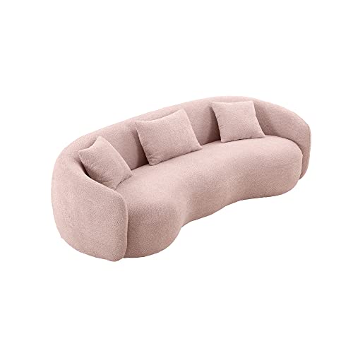 ERYE 93.6" Teddy Boucle Fabric Cloud Leisure Modern Comfy 4 Seaters Half-Moon Curved Couch,Beautiful Freestanding Sofa Perfect Shape More Decorative for Home Office Apartment Living Room, Pink