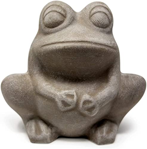 Elly Décor Frog Garden Statue Lawn décor, 9-inch Art Sculpture for Your Patio & Yard, Ceramic Animal figurin, Color Gray