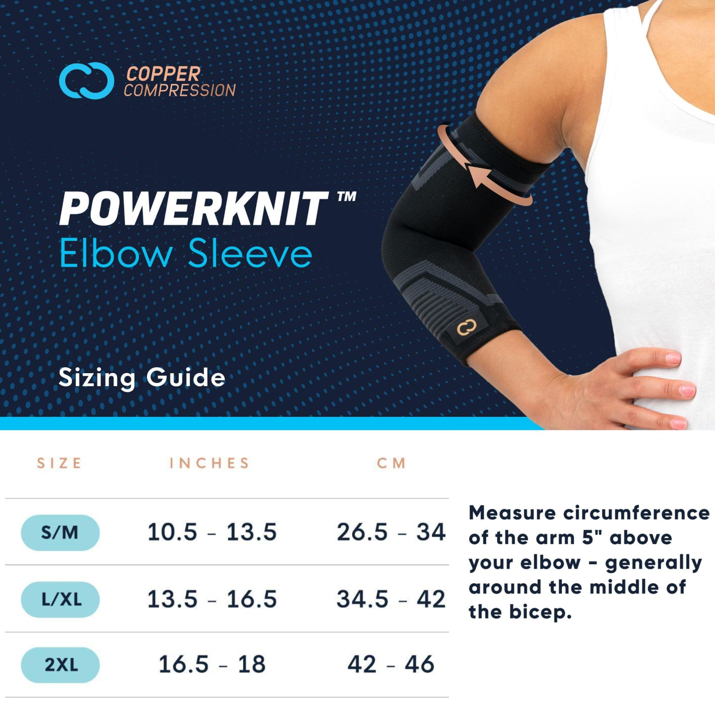 Copper Compression PowerKnit Elbow Sleeve - Seamless Elbow Brace for Men & Women - Pain Relief for Tendonitis, Tennis Elbow, Golfers, Weight Lifting - Fits Right or Left - 1 Sleeve - L/XL