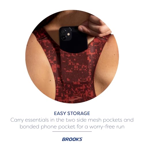 Brooks Women's 3 Pocket Sports Bra for Running, Workouts & Sports - RR Glitch Print/Copper - 34 DD/E