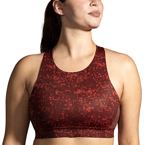 Brooks Women's 3 Pocket Sports Bra for Running, Workouts & Sports - RR Glitch Print/Copper - 34 DD/E