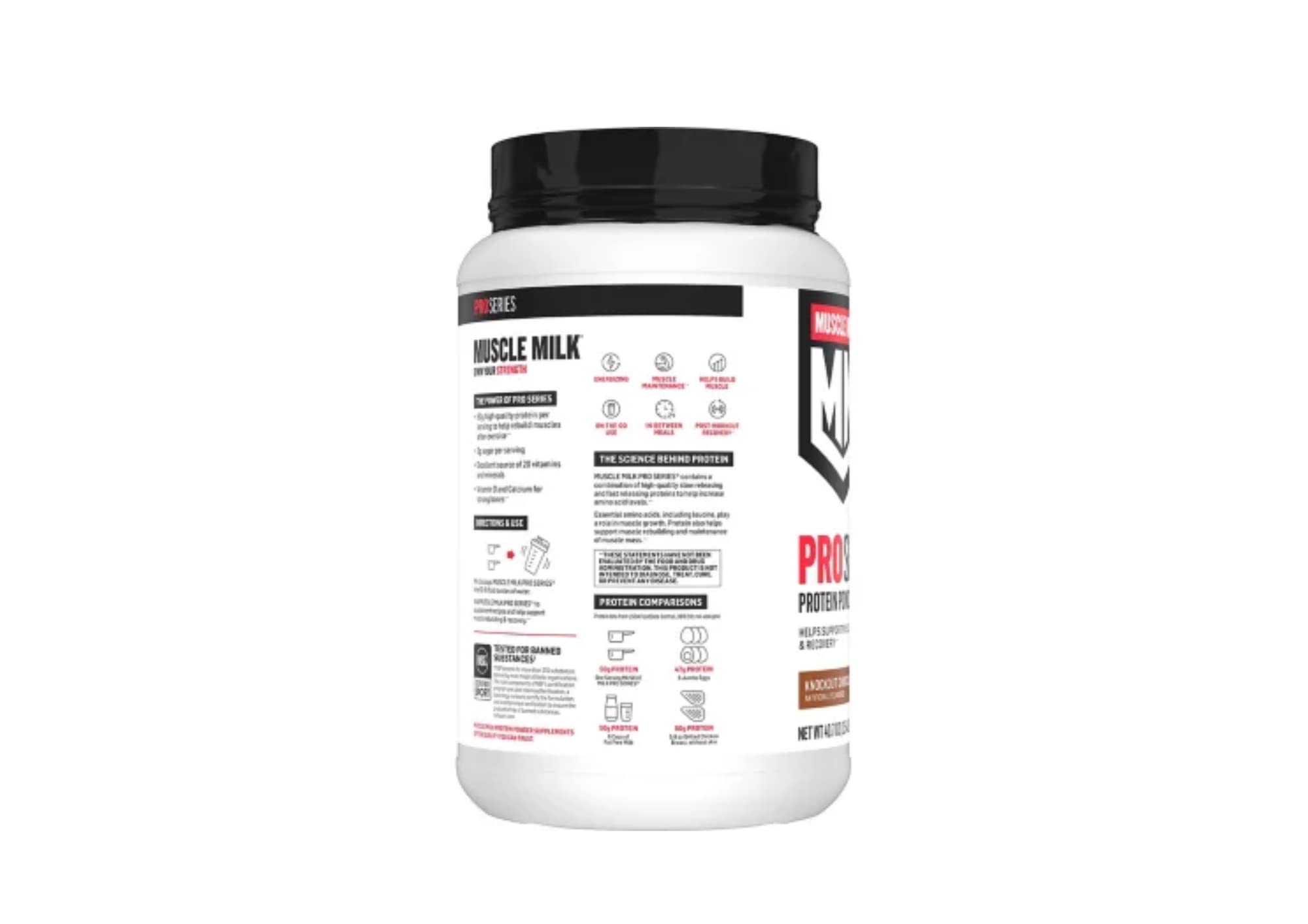 Muscle Milk Pro Series Protein Powder Supplement, Knockout Chocolate (40.7 oz.). 50g Protein, 3g Sugar, 20 Vitamins & Minerals. Workout Recovery