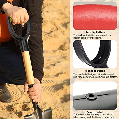 MroMax 2Pcs Shovel D Grip Handle, 1-1/4" Inner Diameter 32mm PVC Spade Snow Shovel Replacement Handle Garden Accessories for Digging Raking Tool Yellow-Black