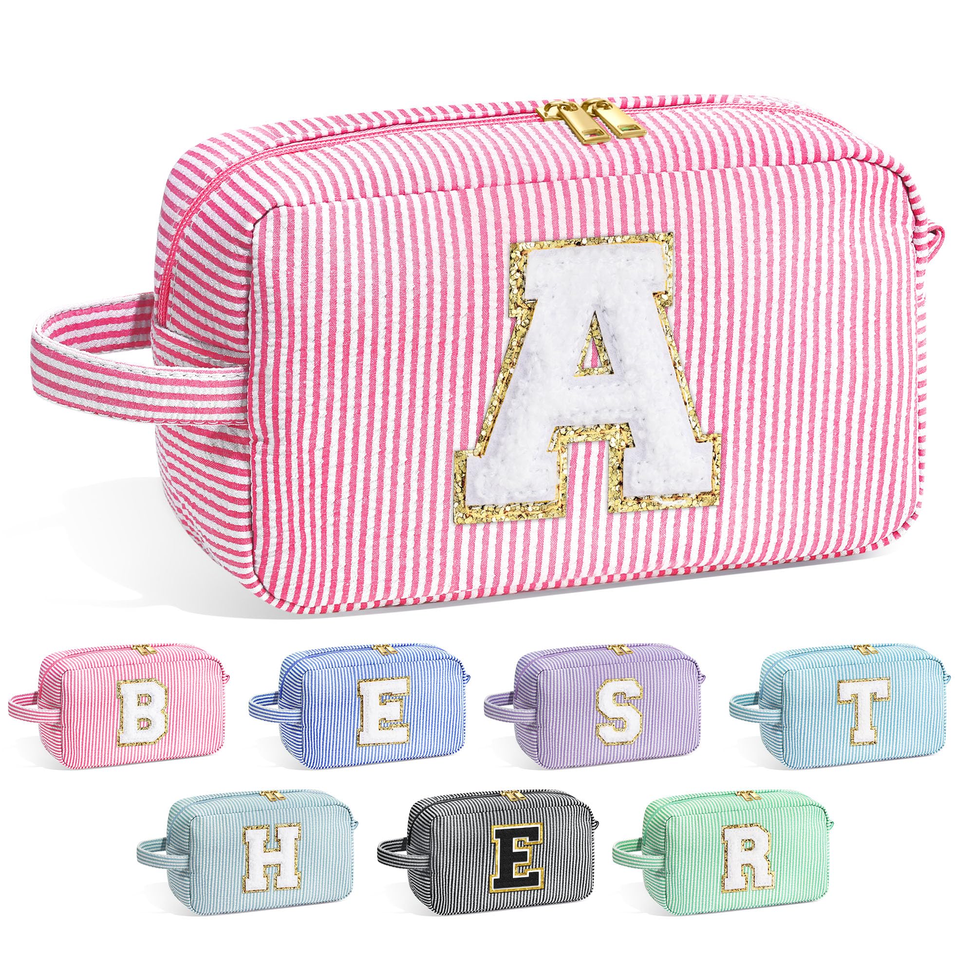 YOOLIFE Easter Gifts for Girls Kids - Birthday Gifts for Women Teen Girls Daughter Sister Friend, Initial Makeup Bag Toiletry Bag Cosmetic Bag, Pink A