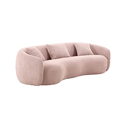 ERYE 93.6" Teddy Boucle Fabric Cloud Leisure Modern Comfy 4 Seaters Half-Moon Curved Couch,Beautiful Freestanding Sofa Perfect Shape More Decorative for Home Office Apartment Living Room, Pink
