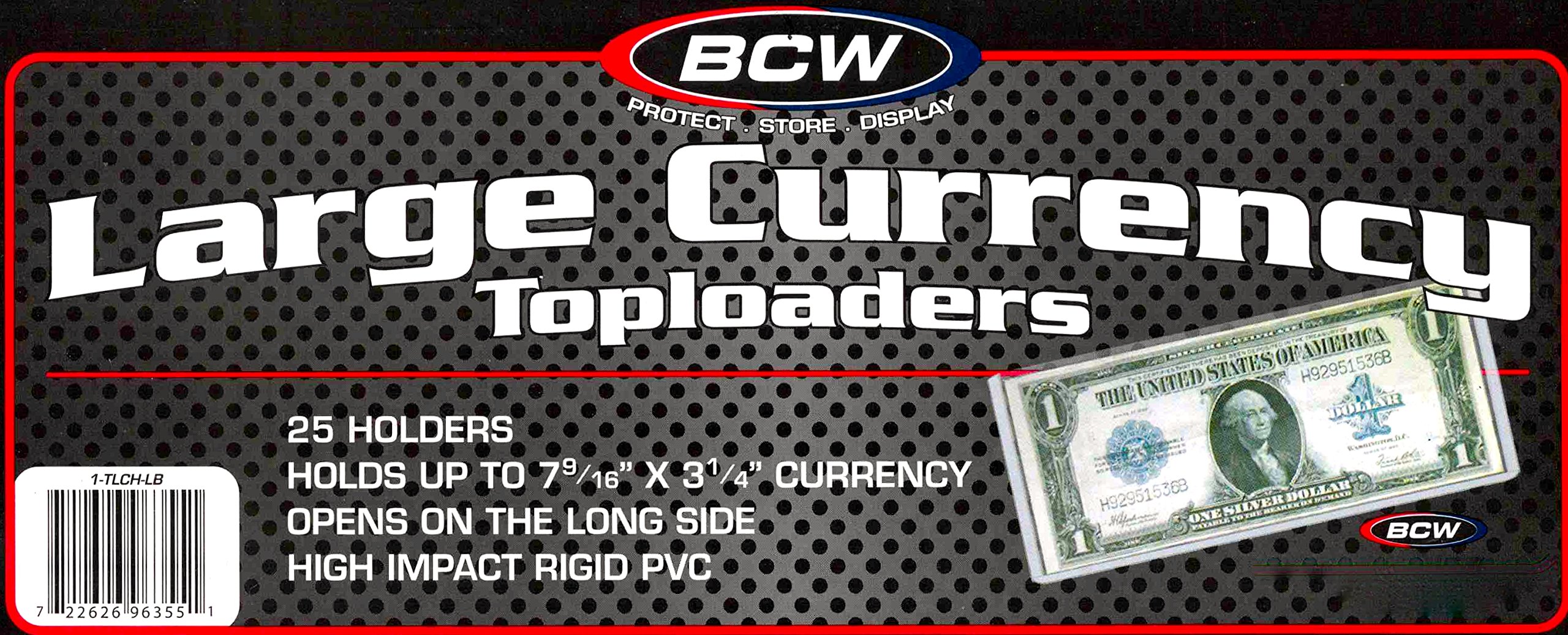 (25) Clear US Currency Topload Holder Protector for Large Older Bills By BCW