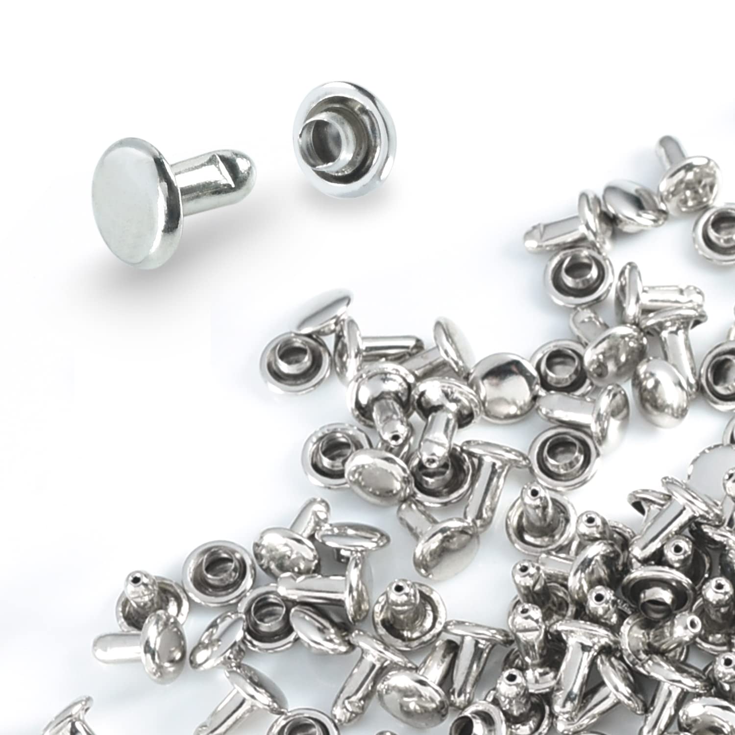 200Sets 6mm Round Cap Leather Rivets, Double Cap Rivets Tubular Metal Studs Rivets for Leather Purse Keyrings Repair and Crafts Decoration (6mm Silver)