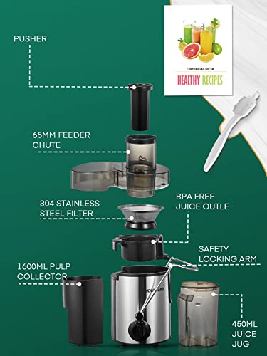 Juicer Machines, HOUSNAT Juicer Whole Fruit and Vegetables with 3-Speed Setting, Upgraded Version 400 W Motor Quick Juicing, Cleaning Brush and Juicing Recipe Included