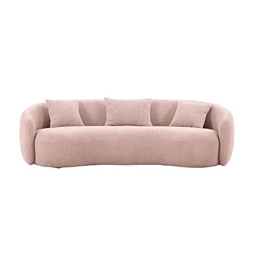 ERYE 93.6" Teddy Boucle Fabric Cloud Leisure Modern Comfy 4 Seaters Half-Moon Curved Couch,Beautiful Freestanding Sofa Perfect Shape More Decorative for Home Office Apartment Living Room, Pink