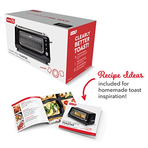 DASH Clear View Toaster: Extra Wide Slot Toaster with See Through Window - Defrost, Reheat + Auto Shut Off Feature for Bagels, Specialty Breads & other Baked Goods - Black