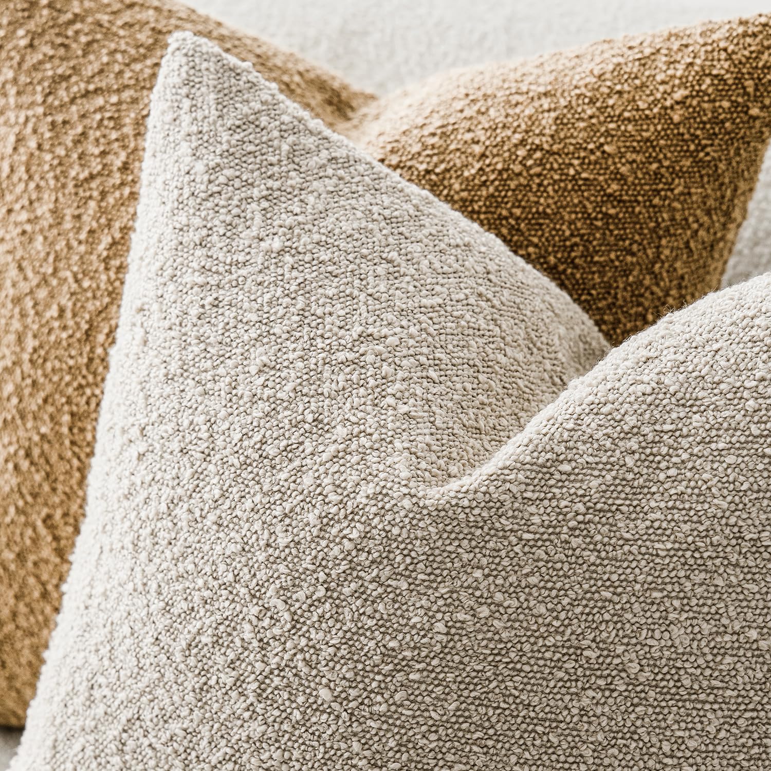 Foindtower Pack of 2 Textured Boucle Throw Pillow Covers Accent Solid Pillow Cases Cozy Soft Decorative Couch Cushion Case for Chair Sofa Bedroom Living Room Home Decor, 18 x 18 Inch,Oatmeal