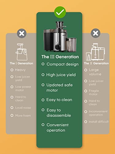 Juicer Machines, HOUSNAT Juicer Whole Fruit and Vegetables with 3-Speed Setting, Upgraded Version 400 W Motor Quick Juicing, Cleaning Brush and Juicing Recipe Included