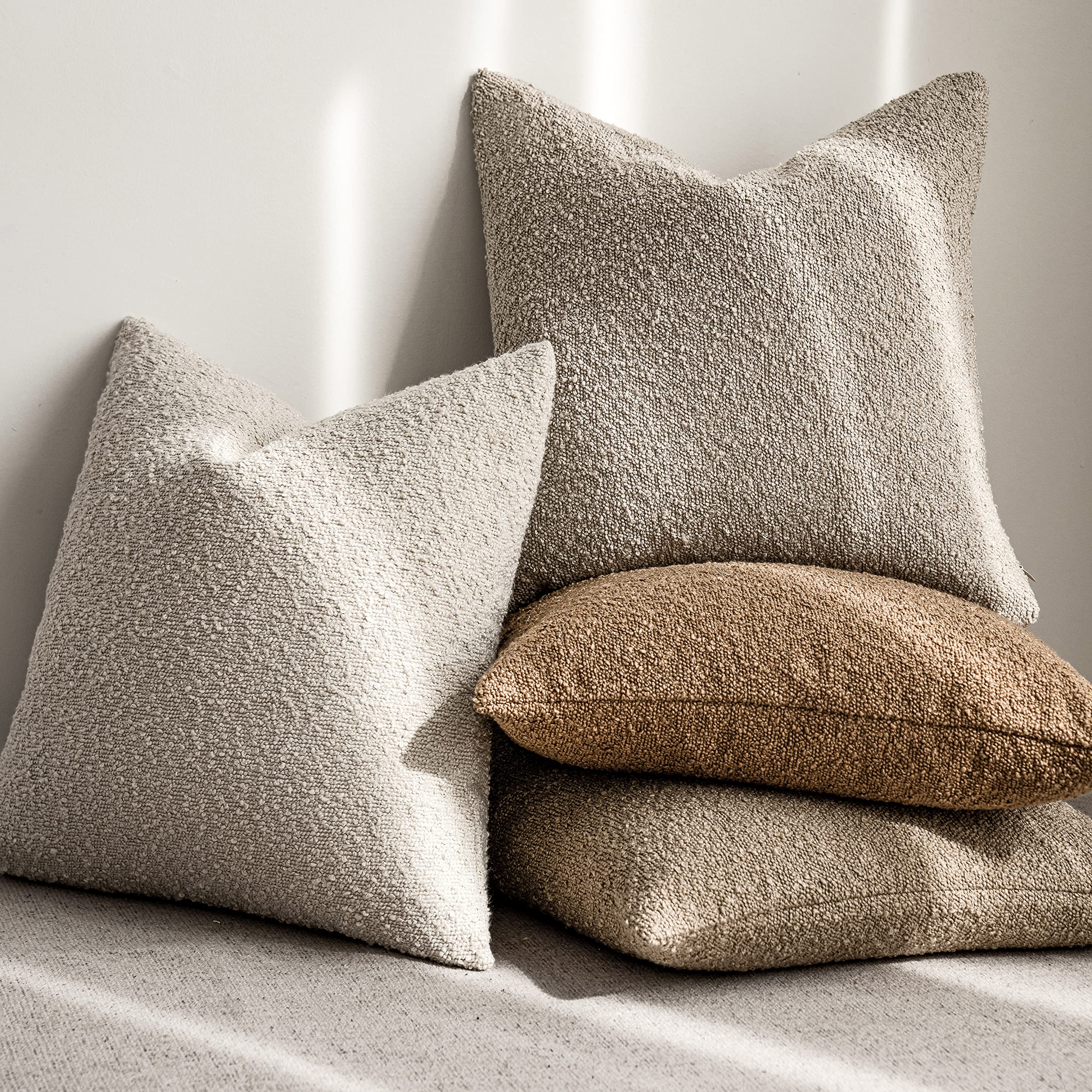 Foindtower Pack of 2 Textured Boucle Throw Pillow Covers Accent Solid Pillow Cases Cozy Soft Decorative Couch Cushion Case for Chair Sofa Bedroom Living Room Home Decor, 18 x 18 Inch,Oatmeal