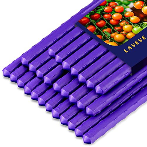 LAVEVE Garden Stakes 48 Inches Heavy Duty Steel Tomato Stakes, Plastic Coated Support Stakes for Securing Trees, Climbing Plants, Cucumber, Beans, Pack of 20