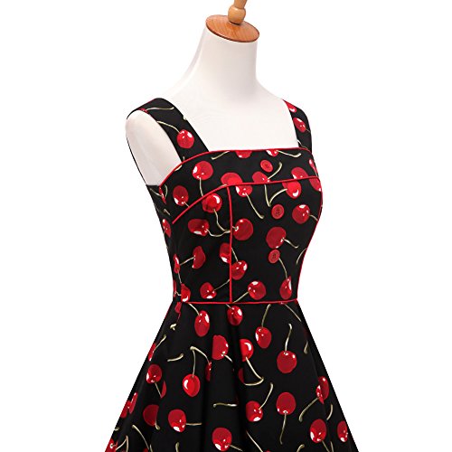 50's Retro Cocktail Summer Tea Dress Women's Rock Sling Floral Dot Dress Swing Party Dress(DV8025-M) Black Cherry