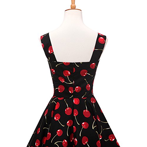 50's Retro Cocktail Summer Tea Dress Women's Rock Sling Floral Dot Dress Swing Party Dress(DV8025-M) Black Cherry