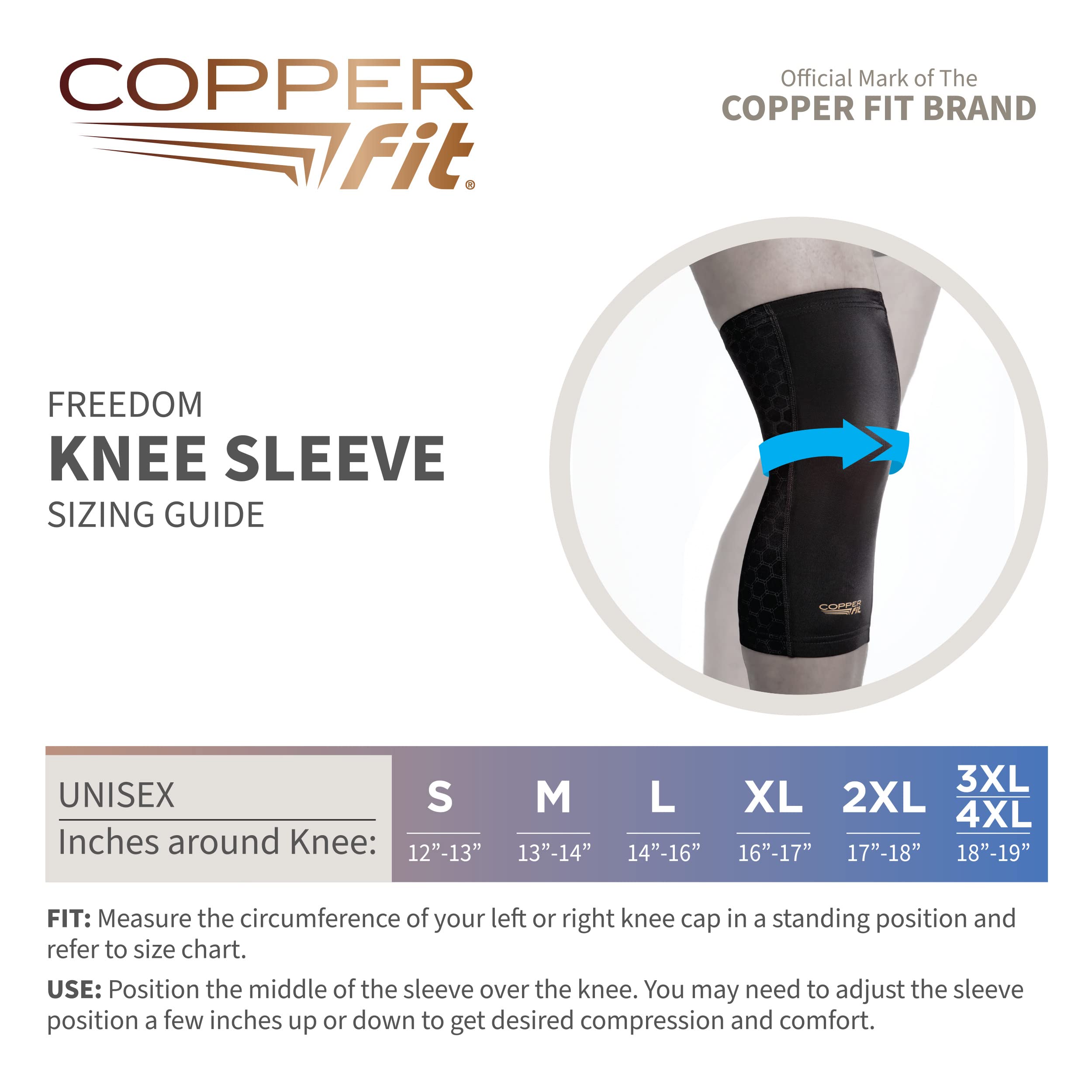 Copper Fit Unisex-Adult's Freedom Knee Compression Sleeve, black, X-Large
